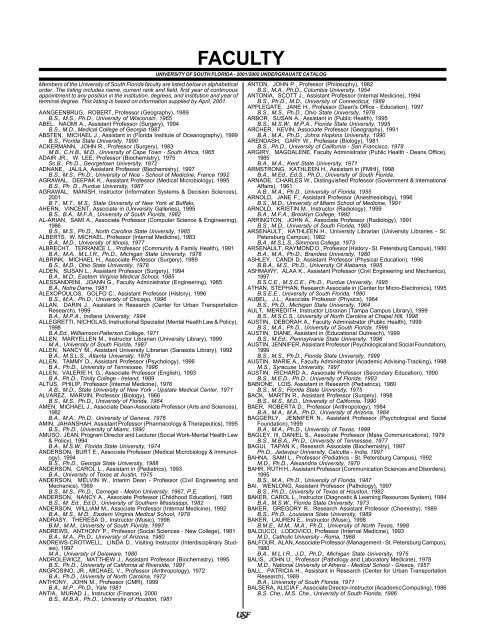 FACULTY - Undergraduate Studies - University of South Florida