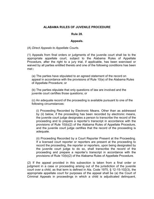 ALABAMA RULES OF JUVENILE PROCEDURE Rule 28. Appeals ...