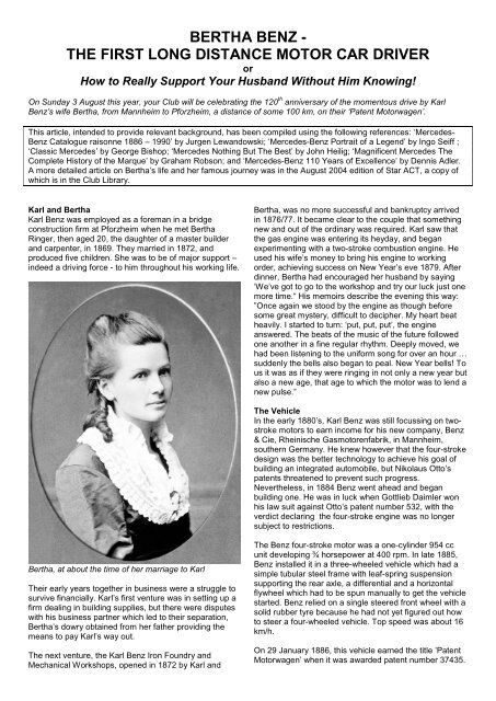 bertha benz - the first long distance motor car driver - The Mercedes ...