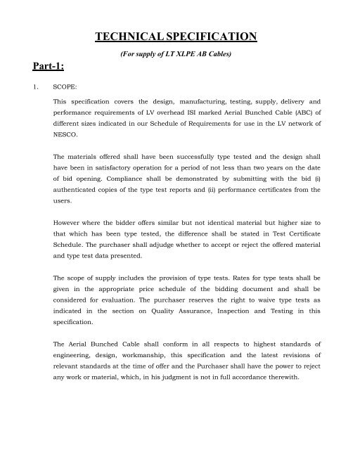 TECHNICAL SPECIFICATION Part-1 - Nesco