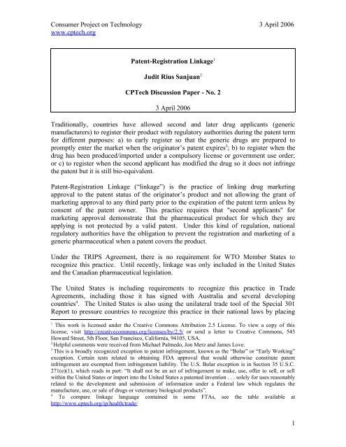 Patent-Registration Linkage. - Consumer Project on Technology