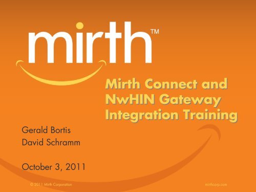 Mirth Connect and NwHIN Gateway Integration Training