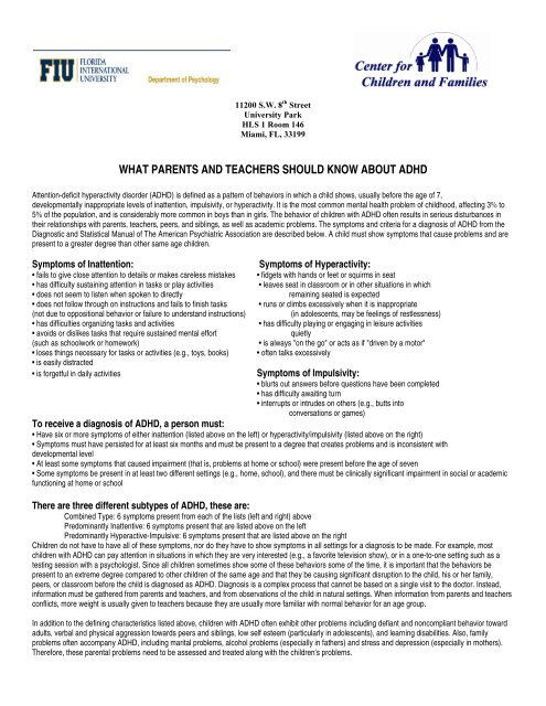 WHAT PARENTS AND TEACHERS SHOULD KNOW ABOUT ADHD