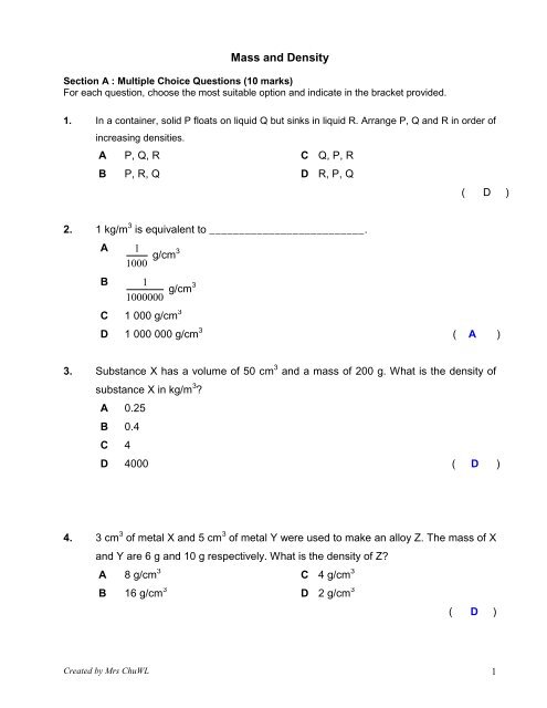 Mass and Density - ASKnLearn