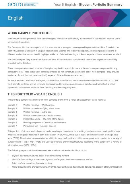 Work sample 5 - ACARA