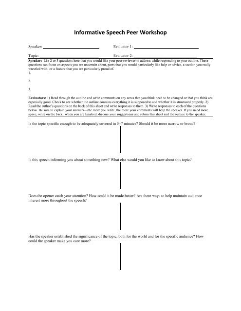 Informative Speech Peer Workshop - Fountainhead Press