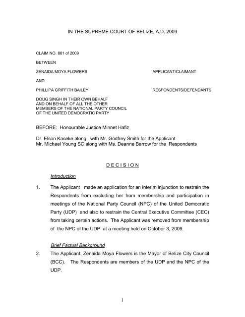 Zenaida Moya-Flowers v Philippa Griffith-Bailey ... - Belize Law