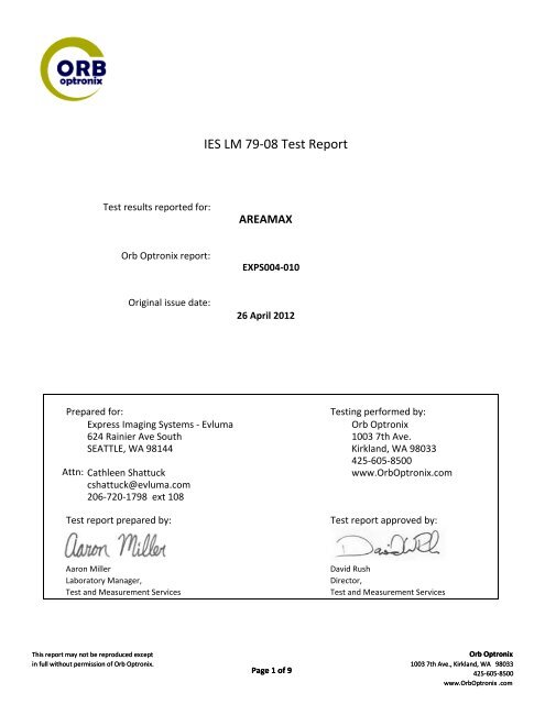 IES LM 79-08 Test Report - Evluma