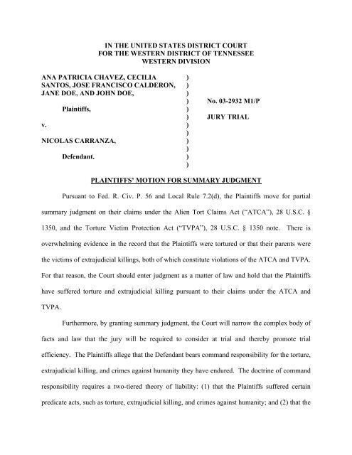 Plaintiffs' Motion for Summary Judgment - Center for Justice and ...