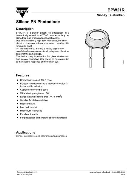 BPW21R Silicon PN Photodiode