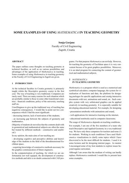 some examples of using mathematica in teaching geometry