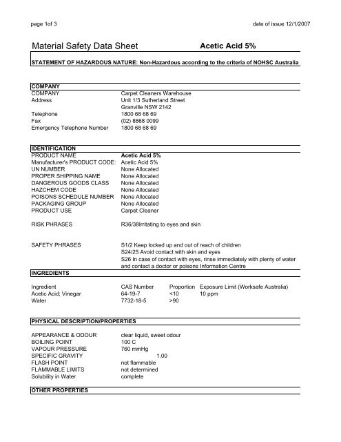 Material Safety Data Sheet Of Acetic Acid, 50% OFF