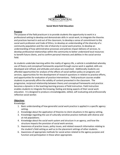 Social Work Internship Handbook - North Central University