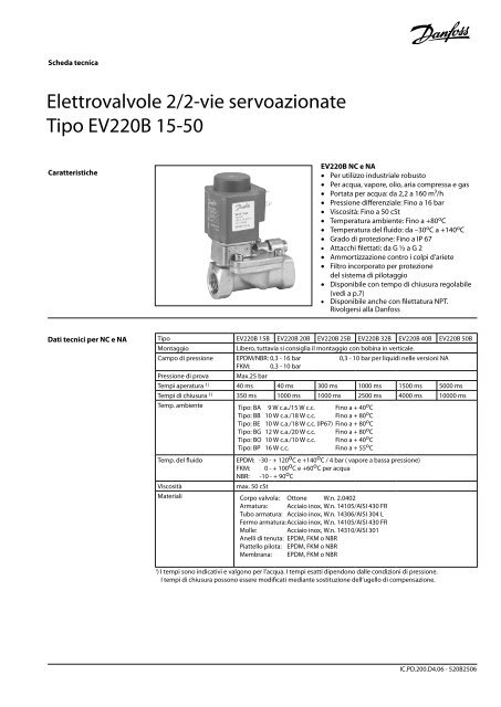 Elettrovalvole 2/2-vie servoazionate Tipo EV220B 15-50 - Roffia
