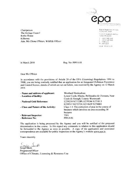 Letter to Third Party - re receipt of application - EPA