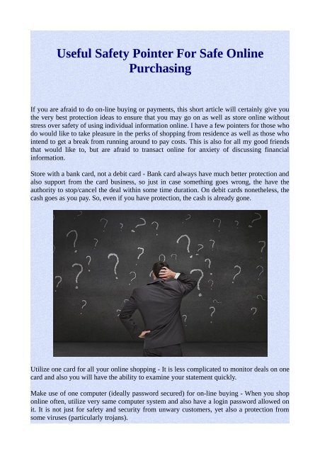 Useful Safety Pointer For Safe Online Purchasing