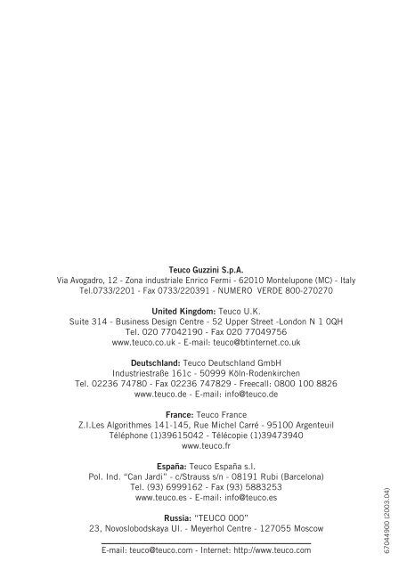 Teuco Guzzini S.p.A. Via Avogadro, 12 - Zona industriale Enrico ...