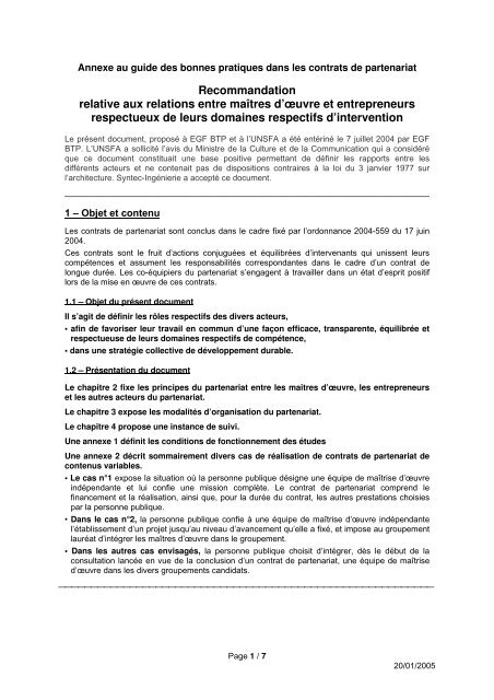 Annexe au guide des bonnes pratiques dans les ... - Syntec ingenierie
