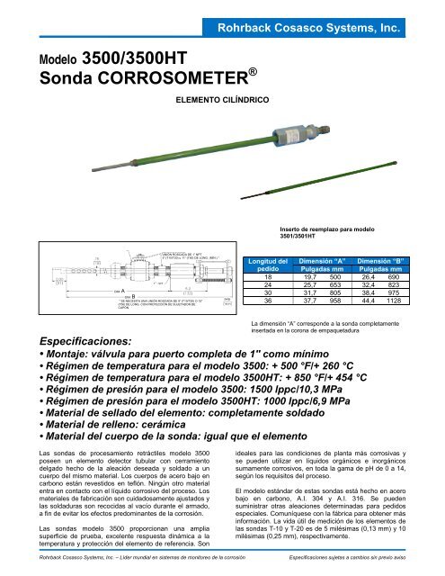 Modelo 3500/3500HT Sonda CORROSOMETER - Rohrback ...