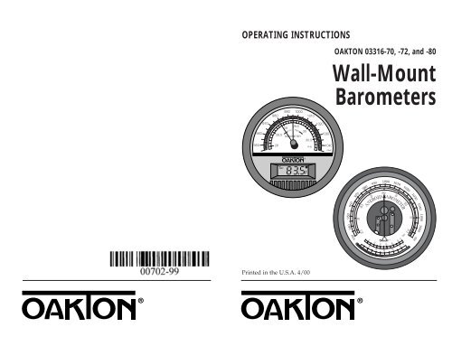 OAKTON barometer manual - Oakton Instruments