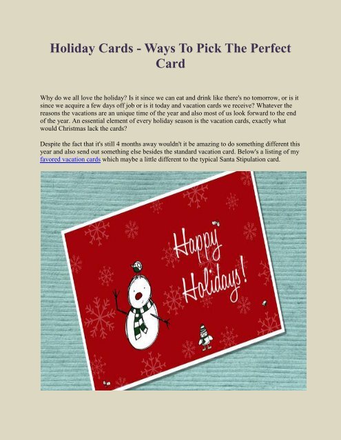 Holiday Cards - Ways To Pick The Perfect Card