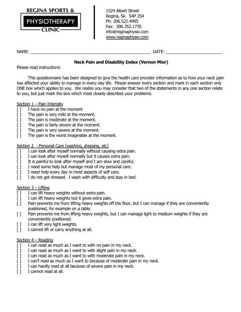 Neck Pain and Disability Index (Vernon Mior)