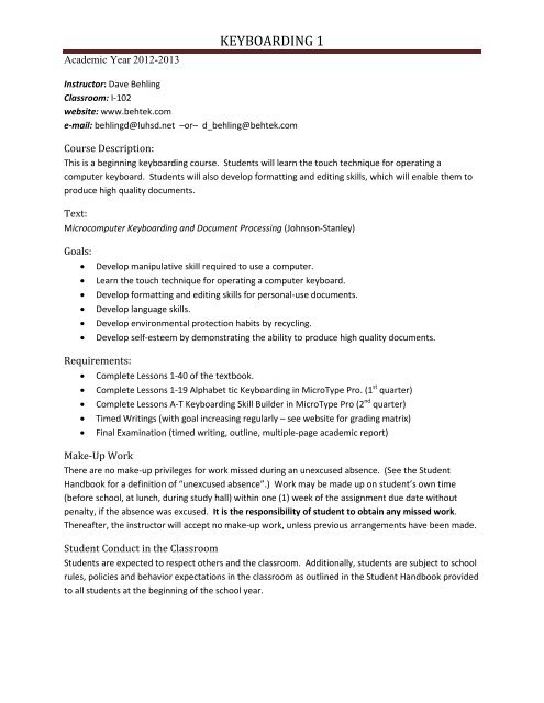 Keyboarding I Syllabus