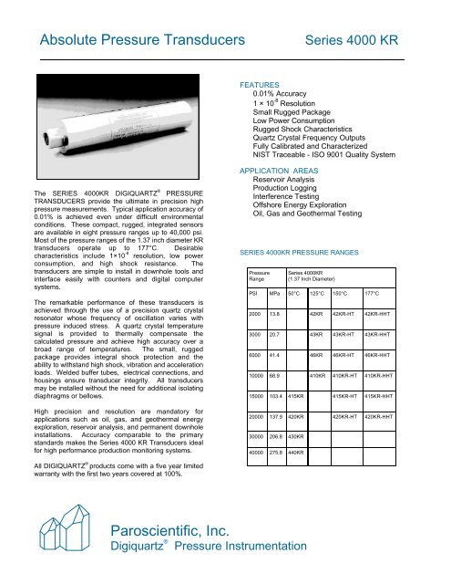 Paroscientific, Inc. Absolute Pressure Transducers - ICON