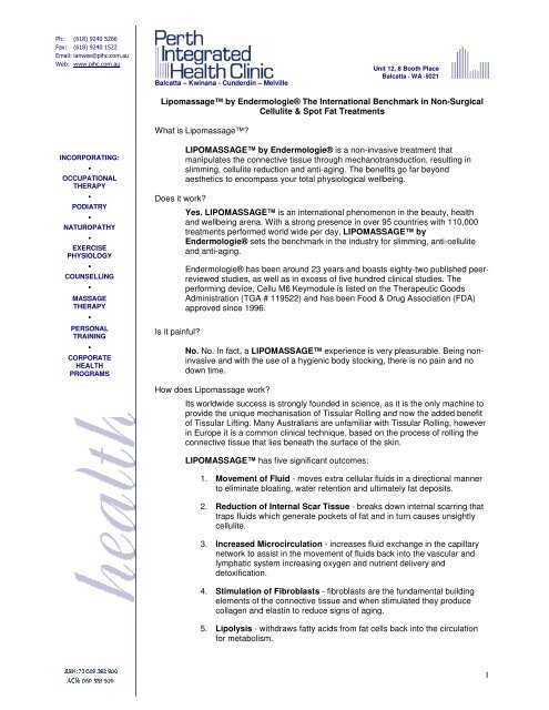 LIPOMASSAGEâ ¢ By Endermologie - Perth Integrated Health
