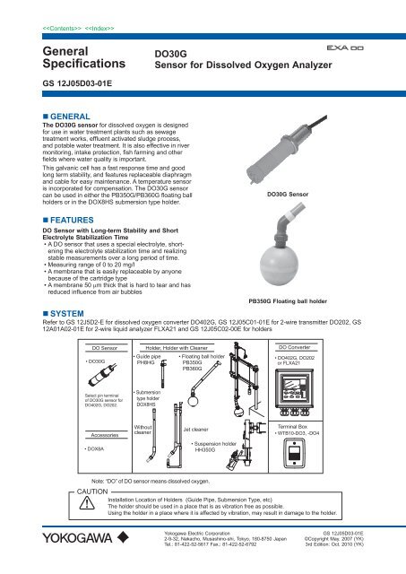 DO30G Sensor for Dissolved Oxygen Analyzer (868KB) - Yokogawa