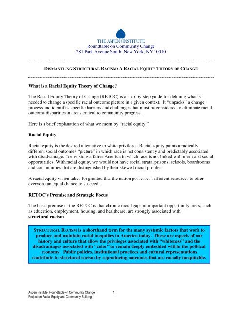 Dismantling Structural Racism: A Racial Equity Theory of Change