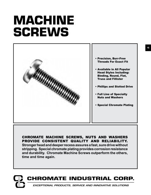 MACHINE SCREWS - CHROMATE - Chromate Industrial Corporation
