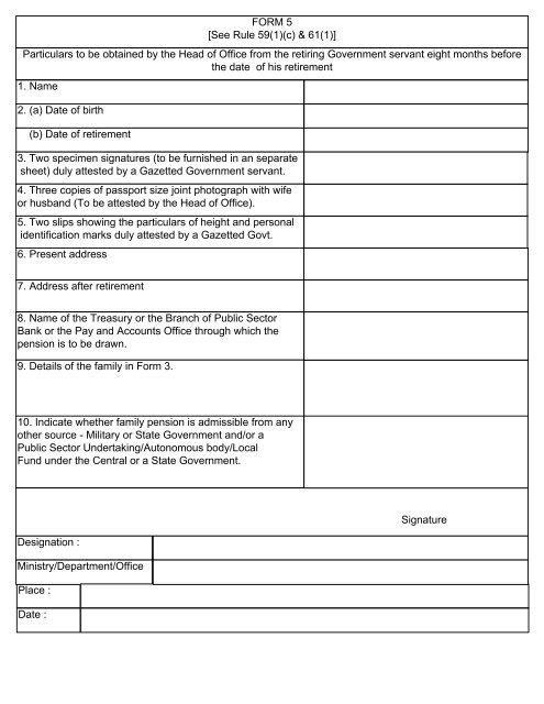 FORM 5 [See Rule 59(1)(c) & 61(1)] Particulars ... - Pensioners' Portal
