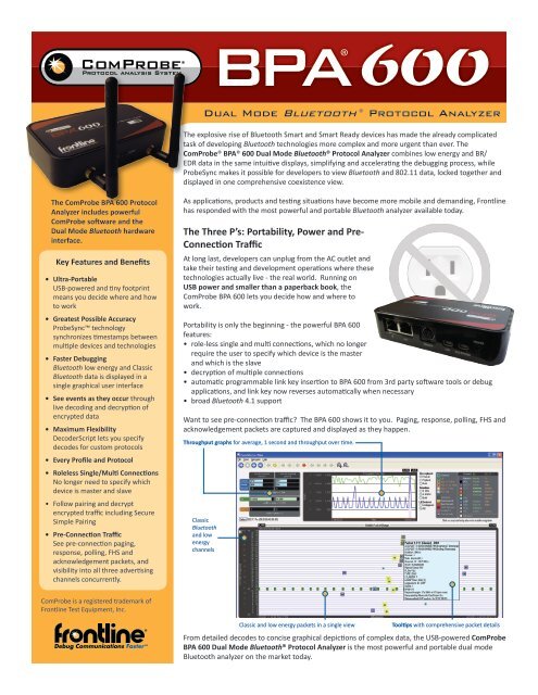 ComProbe BPA 600 Datasheet - Frontline Test Equipment