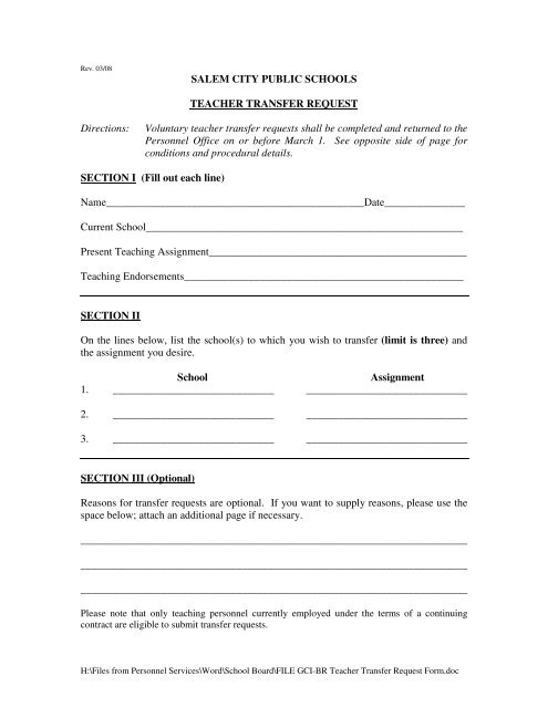 Voluntary teacher transfer requests shall be completed and return