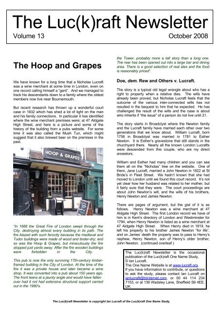 The Hoop and Grapes - Lucraft/Luckraft One Name Study