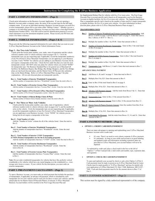 Instructions for Completing the E-ZPass Business Application