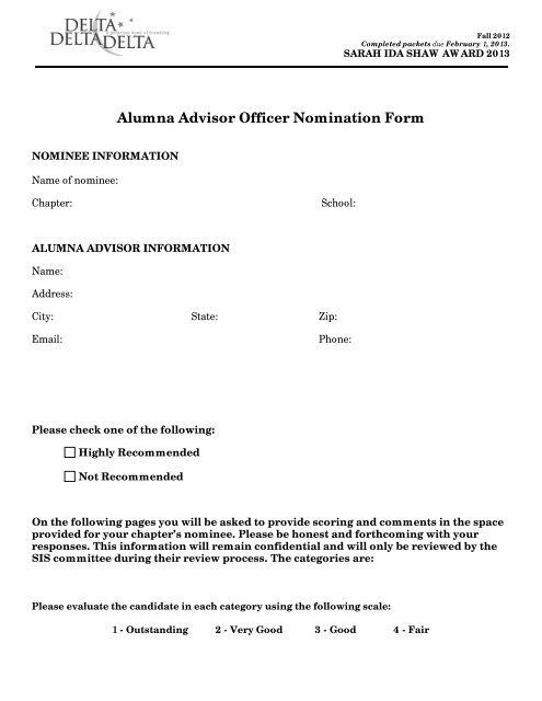 alumna advisor recommendation form - Tri Delta