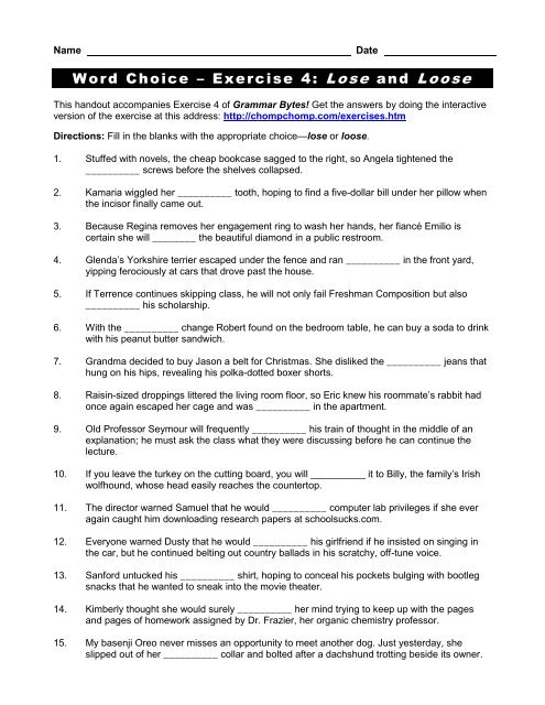 Word Choice â Exercise 4: Lose and Loose - Grammar Bytes!