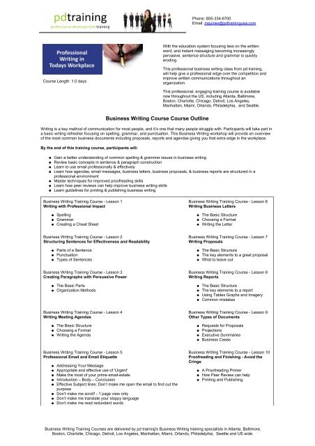 Business Writing Course Course Outline - Professional ...