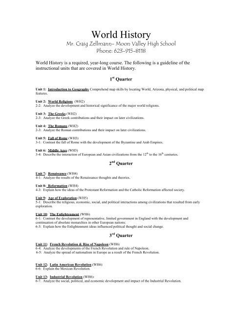 World History - Moon Valley High School - Glendale Union High ...