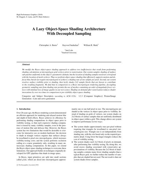 A Lazy Object-Space Shading Architecture With Decoupled Sampling