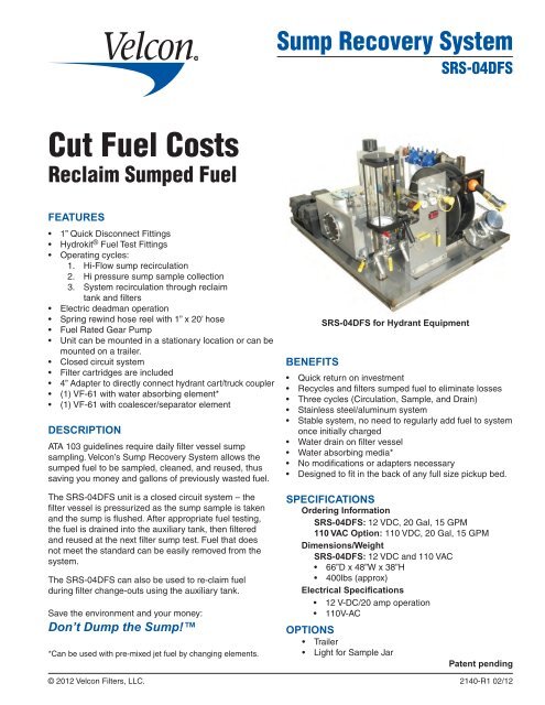 Sump Recovery System - Velcon Filters