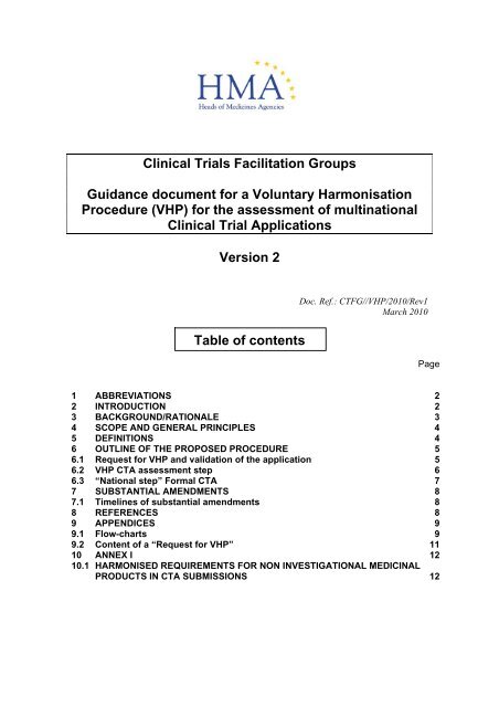 Guidance document for a Voluntary Harmonisation Procedure (VHP)