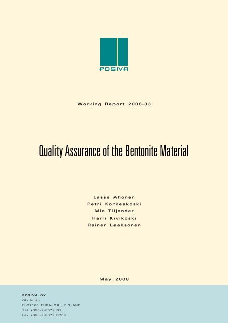 Quality Assurance of the Bentonite Material (pdf) (1.7 MB) - Posiva