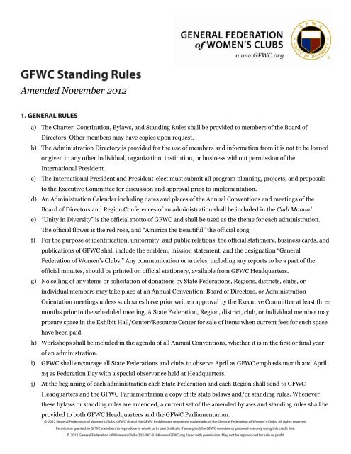 GFWC STANDING RULES - General Federation of Women's Clubs