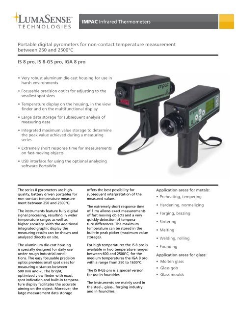 IMPAC Infrared Thermometers Portable digital pyrometers for non ...