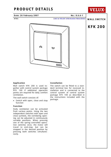 PRODUCT DETAILS KFK 200 - Velux