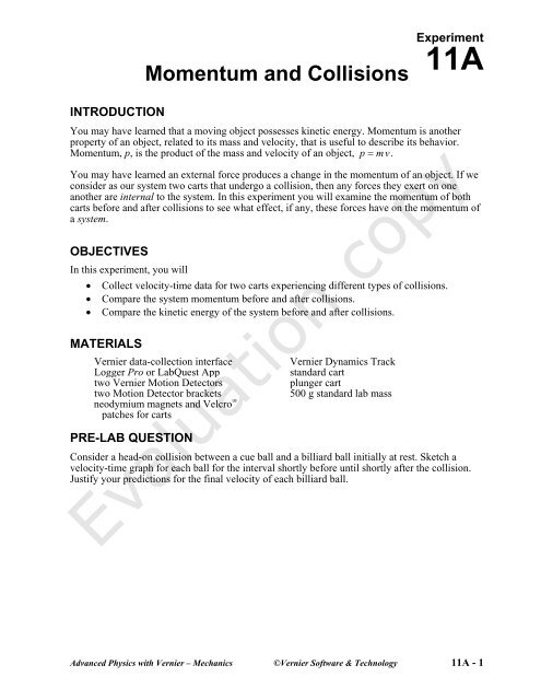 Momentum and Collisions - Vernier Software & Technology