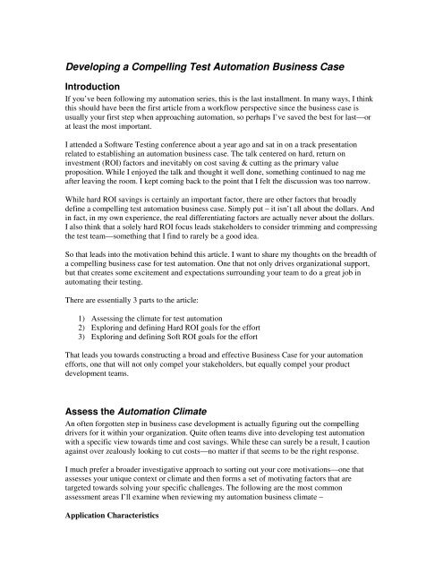 Developing a Compelling Test Automation Business Case